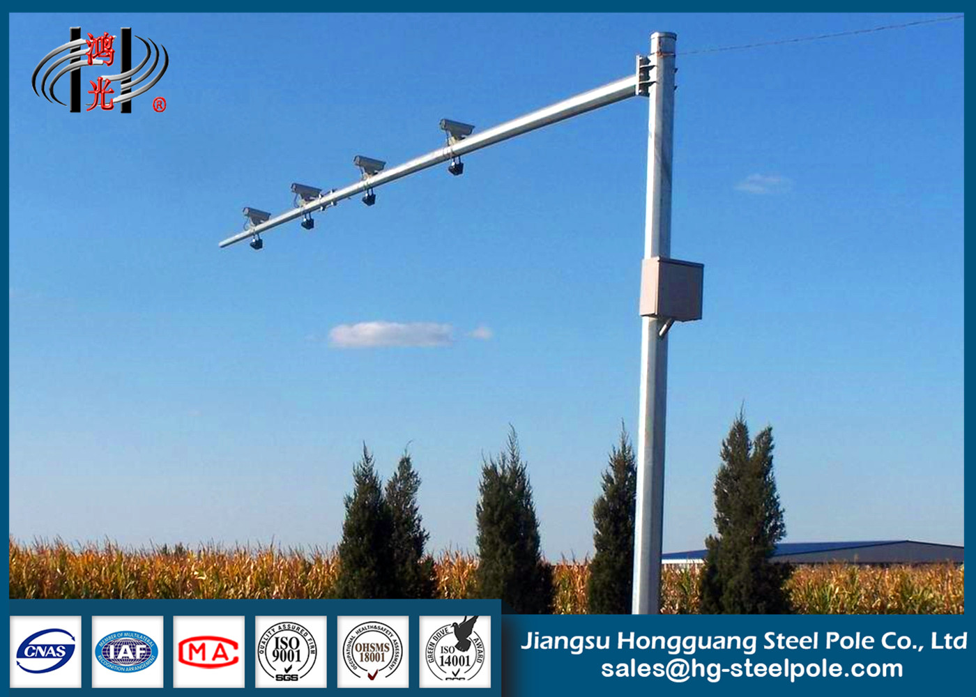 H6.8m Tiang Tubular Kamera Baja, Monitor tiang Galvanized