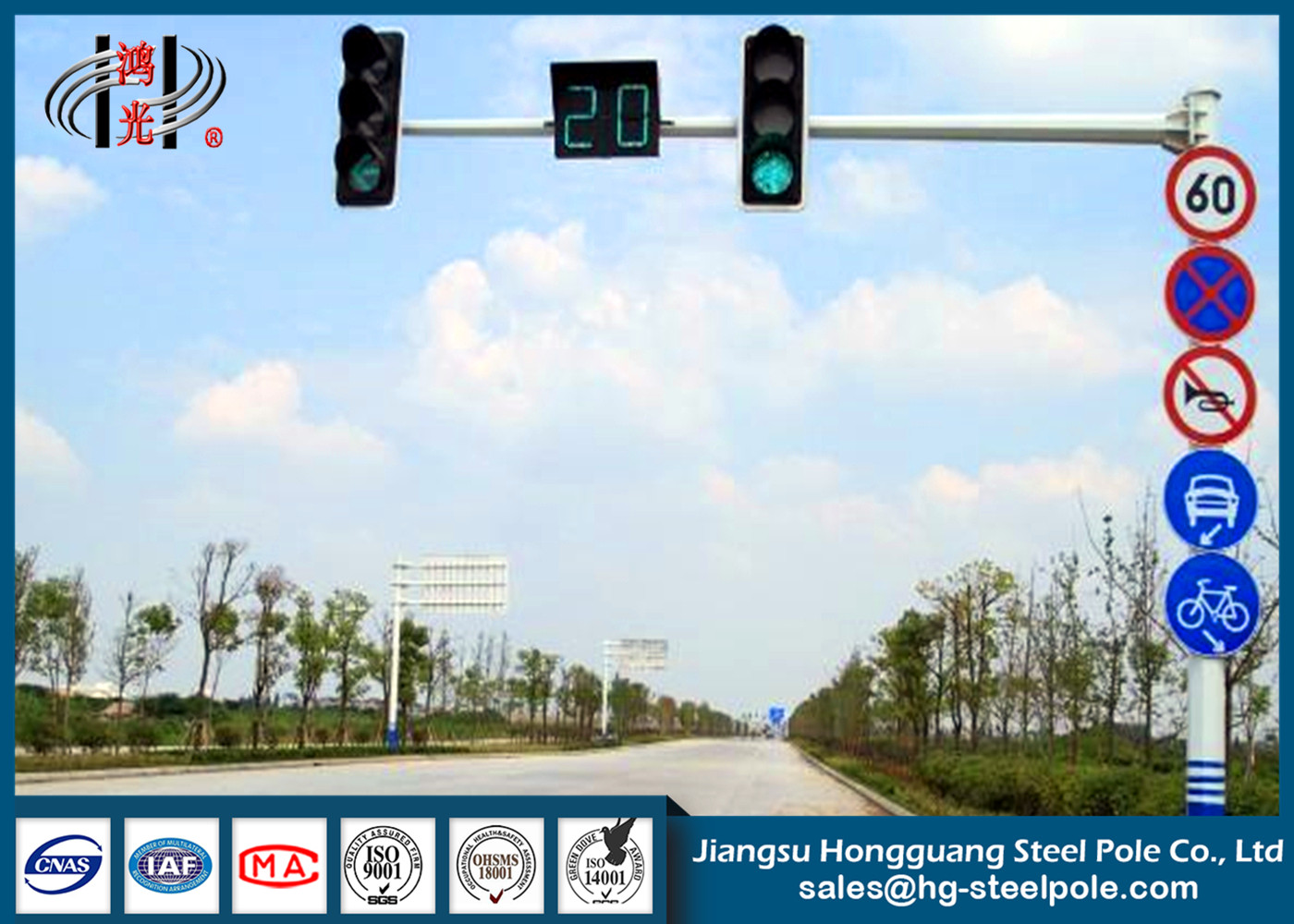Jalan Penyeberangan Hot Dip Galvanized Traffic Light Pole dengan ...